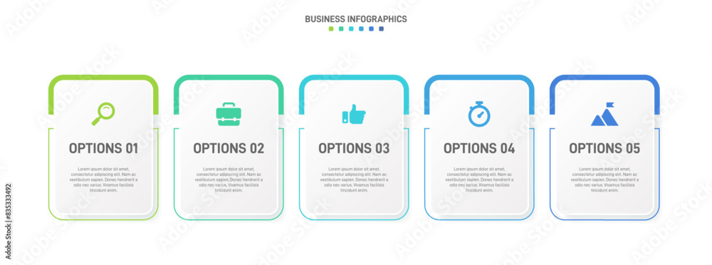 Horizontal progress bar featuring 5 arrow-shaped elements, symbolizing ...