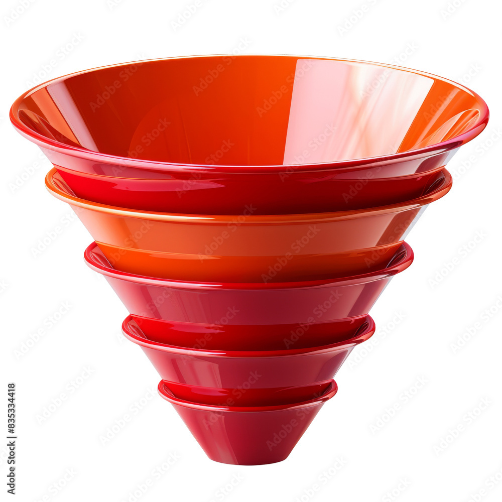 A 3D rendering of a funnel made of red and orange layers. The funnel is ...