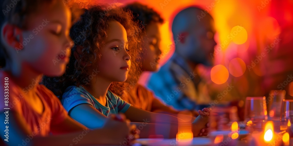 Multiracial family prays together before breakfast parents and kids ...