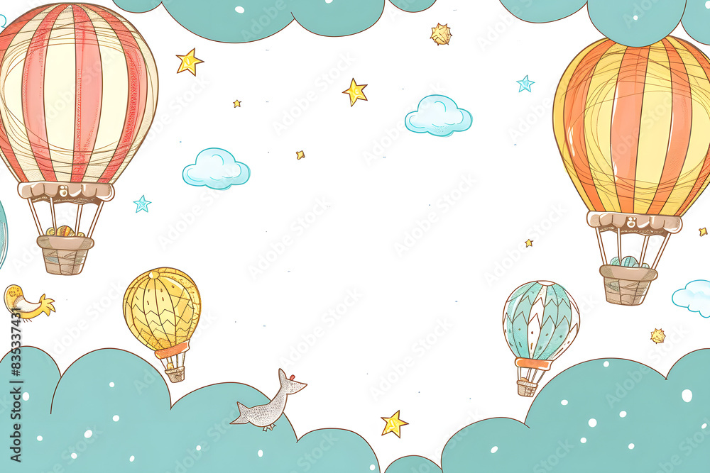 Cute cartoon hot air balloon frame border on background. Stock ...