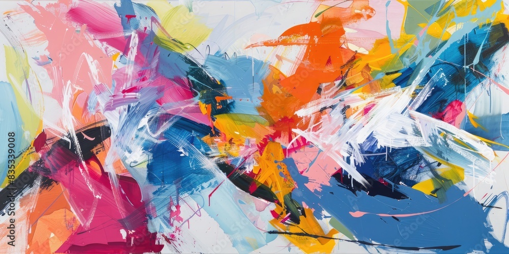 Bold strokes of color collide and overlap, creating a sense of depth ...