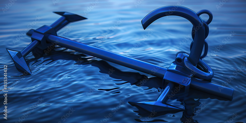 Navy Blue Anchor: An anchor, cast in a deep blue Navy color, resting on ...