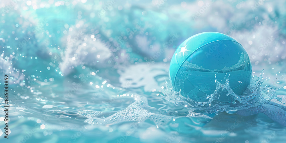 Aqua Blue Beach Ball: A beach ball bobbing in the waves, its surface ...