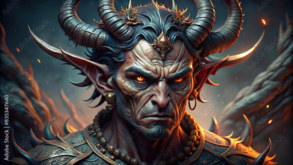 Fantasy demon man with horns in a detailed Dungeons and Dragons ...