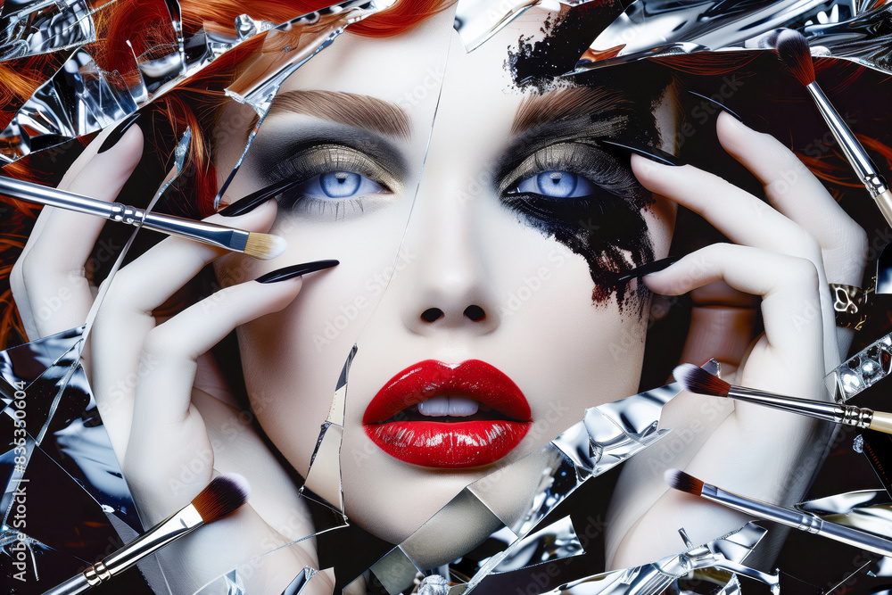 Professional makeup artist at work, using brushes and palettes to ...