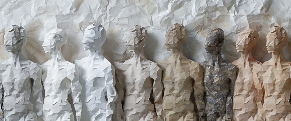 A large group of gray people changing into a diverse group representing ...