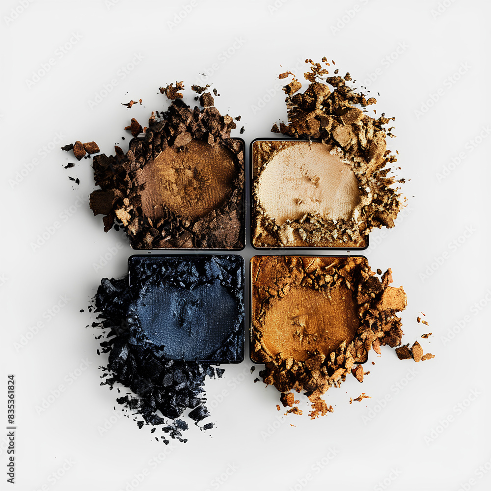 4 square eye shadow palette, with different colors of brown and navy ...