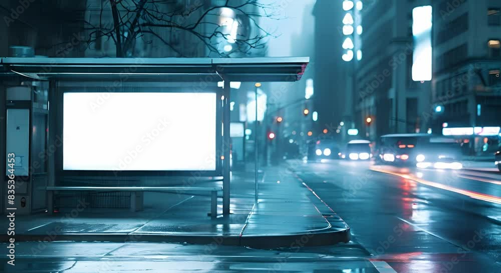 Bus stop sign with empty billboard on city street during daytime ...