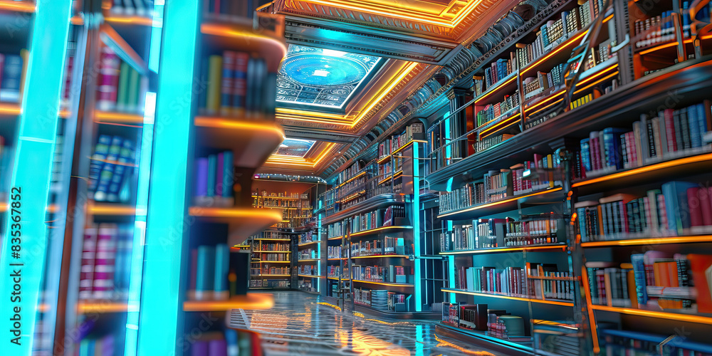 Futuristic Library: A library with classic architecture but equipped ...
