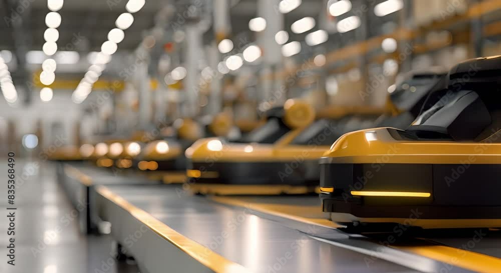 Efficient robots in sorting centers ensure fast and accurate delivery of packages. Concept ...