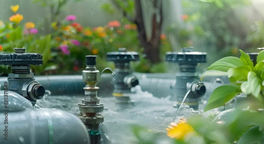 Diagram of rainwater harvesting system with pipes and valves for ...