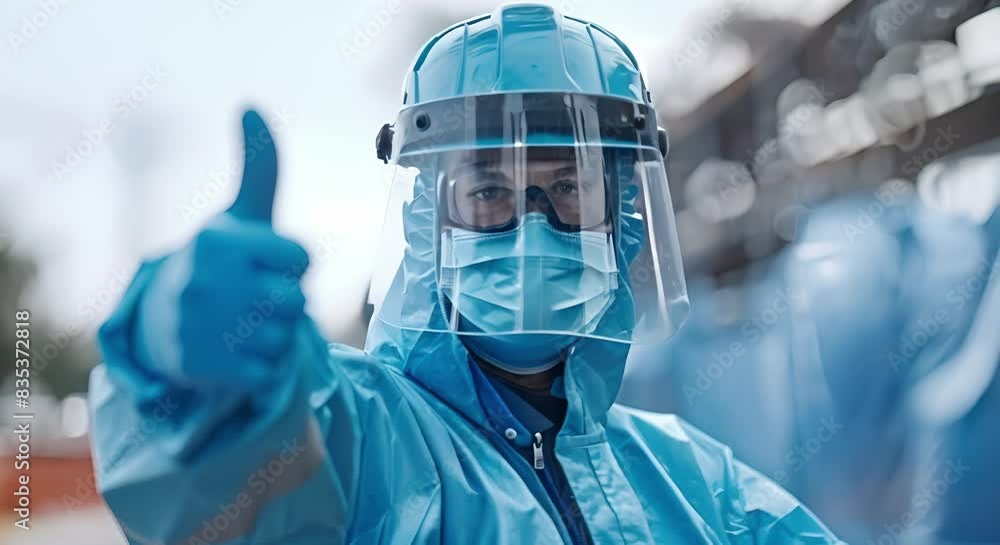 Supervisor in Personal Protective Equipment (PPE) giving thumbs up at ...