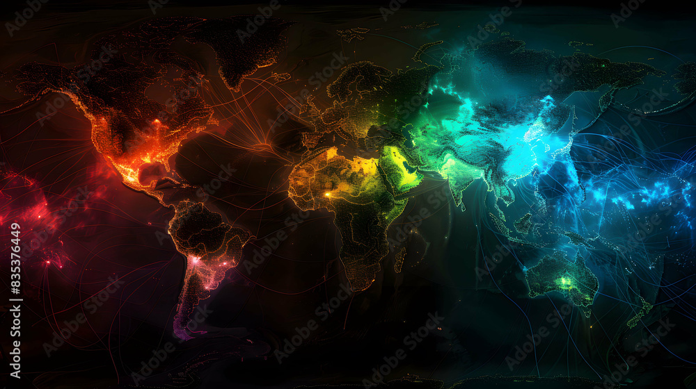 Undersea cable network map visualizing global internet traffic flows ...