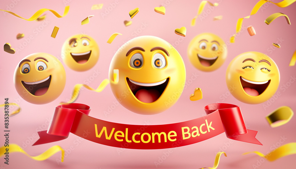 A soft blush pink background that accentuates a 3D luxury yellow emoji ...