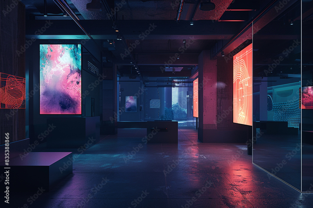 Contemporary Avant Art Gallery mockup showcasing digital kinetic art in ...