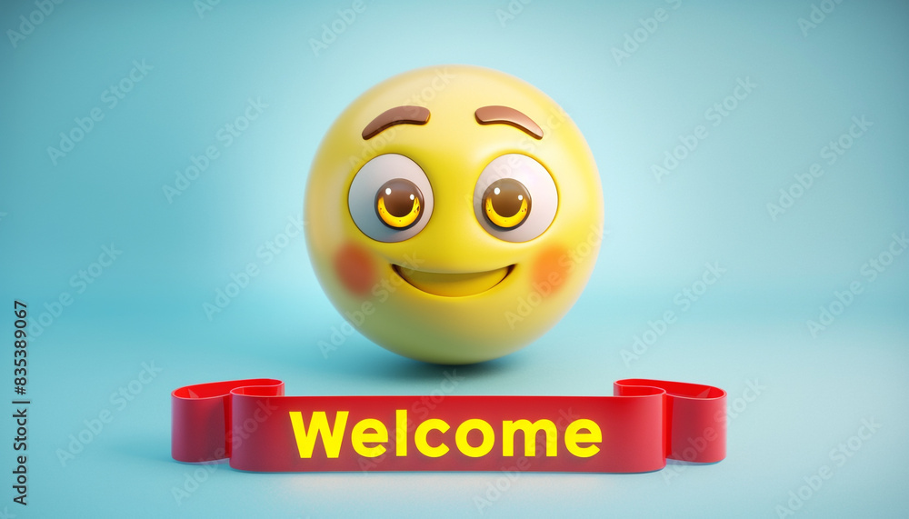 Construct a 3D luxury yellow emoji with a bright-eyed expression, set ...