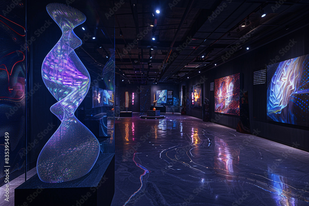 Chic Avant Art Gallery design with innovative holographic sculptures in ...