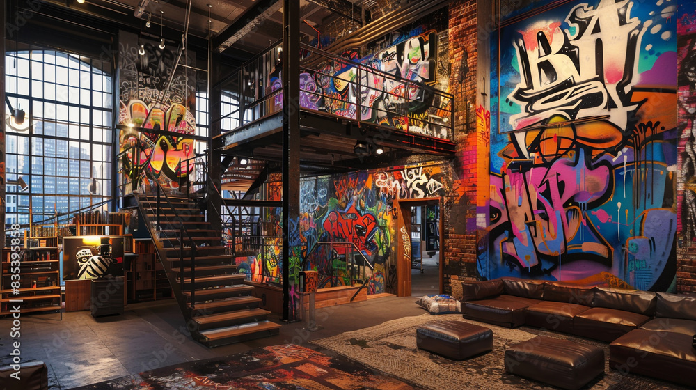 Contemporary Avant Art Gallery display with bold graffiti art in an ...