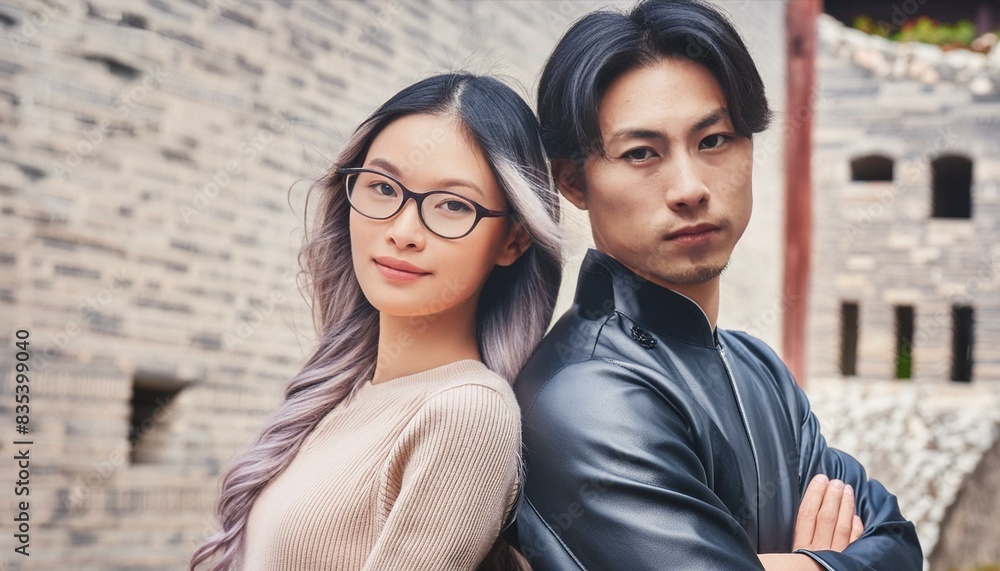 A modern Korean couple like in a K-drama, with a man and a woman who ...