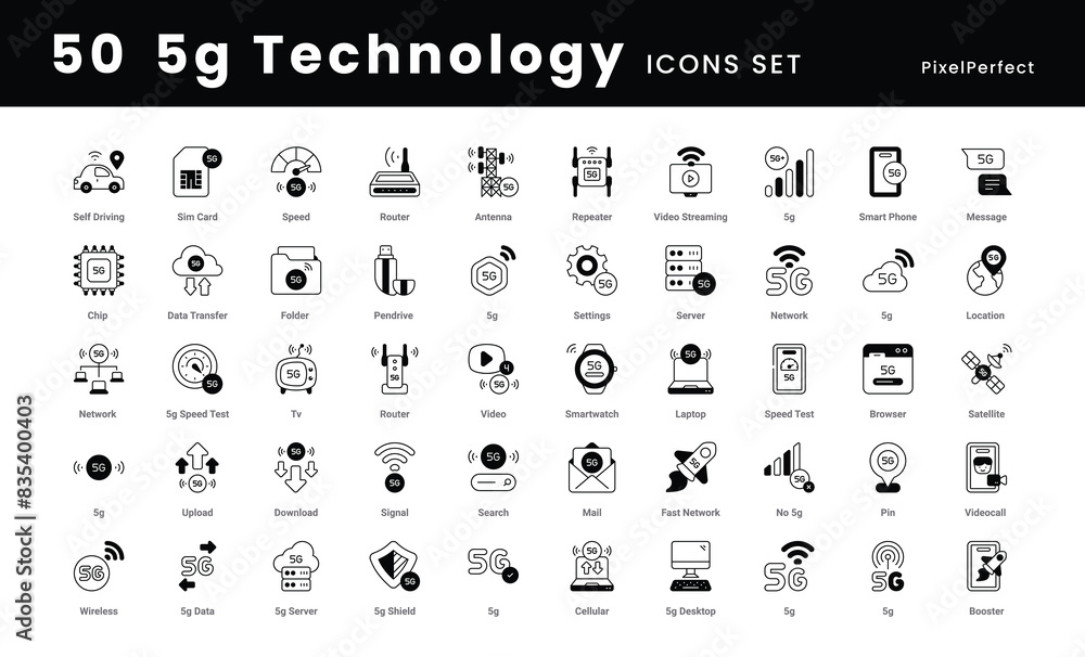 5G Technology icons collection such as, wireless connectivity, high-speed internet, next-gen ...