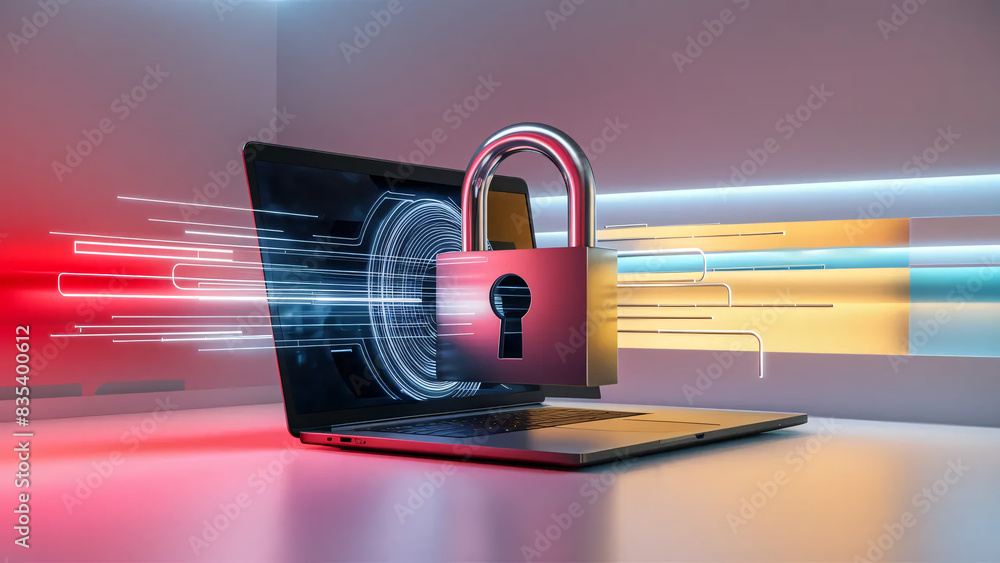 Futuristic Laptop with Padlock Representing Enhanced Network Security ...