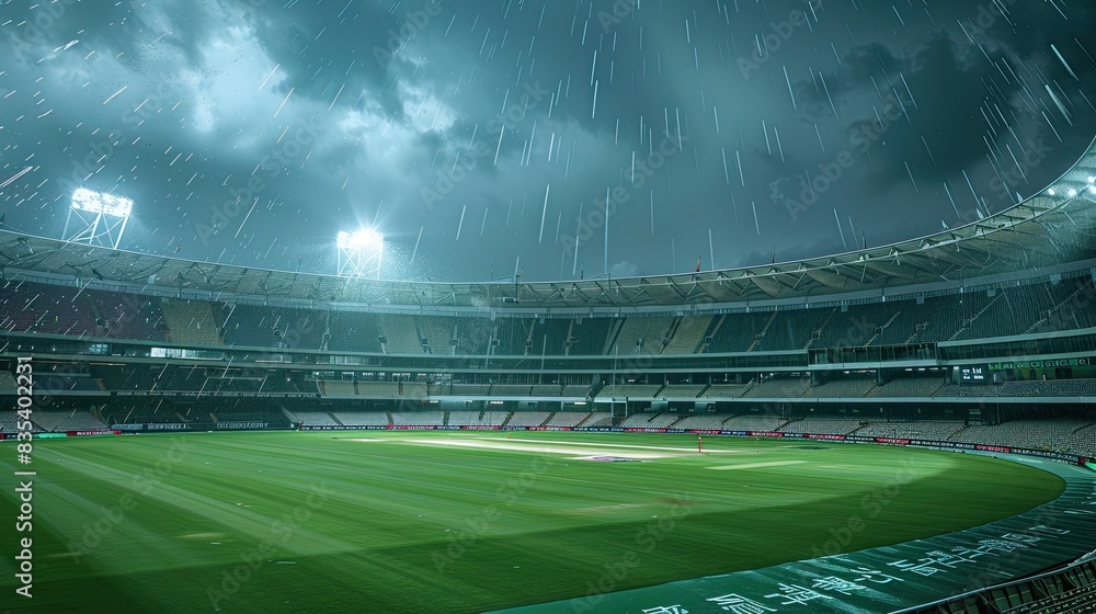 cricket stadium with a retractable roof closing as rain begins to fall ...