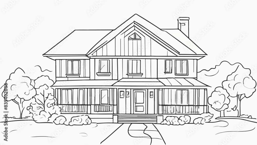 Coloring page of a house for kids Stock Vector | Adobe Stock