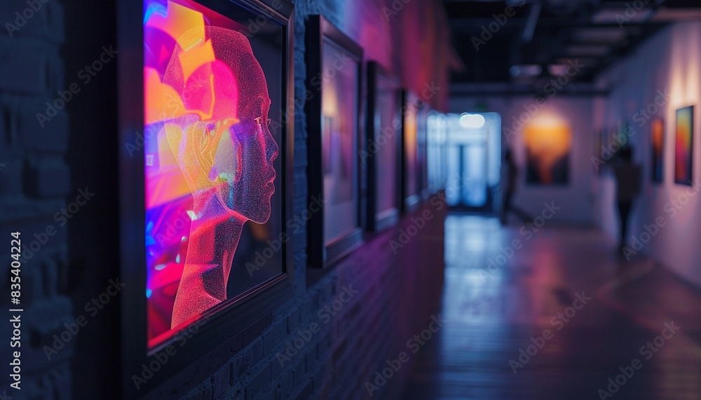 Minimalist Avant Art Gallery layout displaying contemporary holographic ...