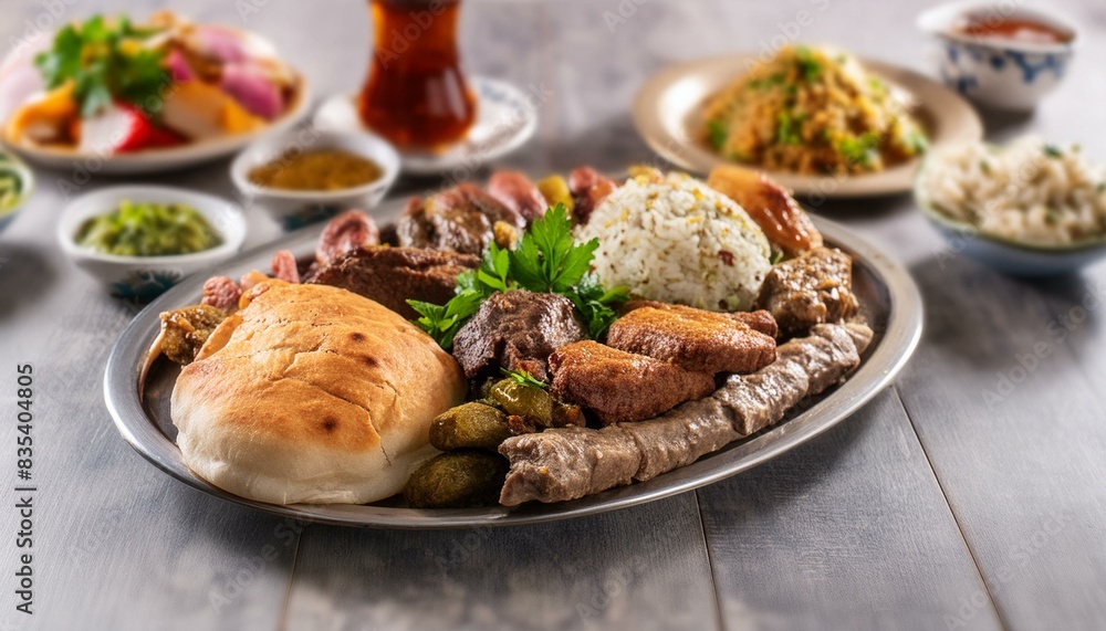 Arabic grilled arabic food dishes kebab, dolma, mansaf, shawarma ...