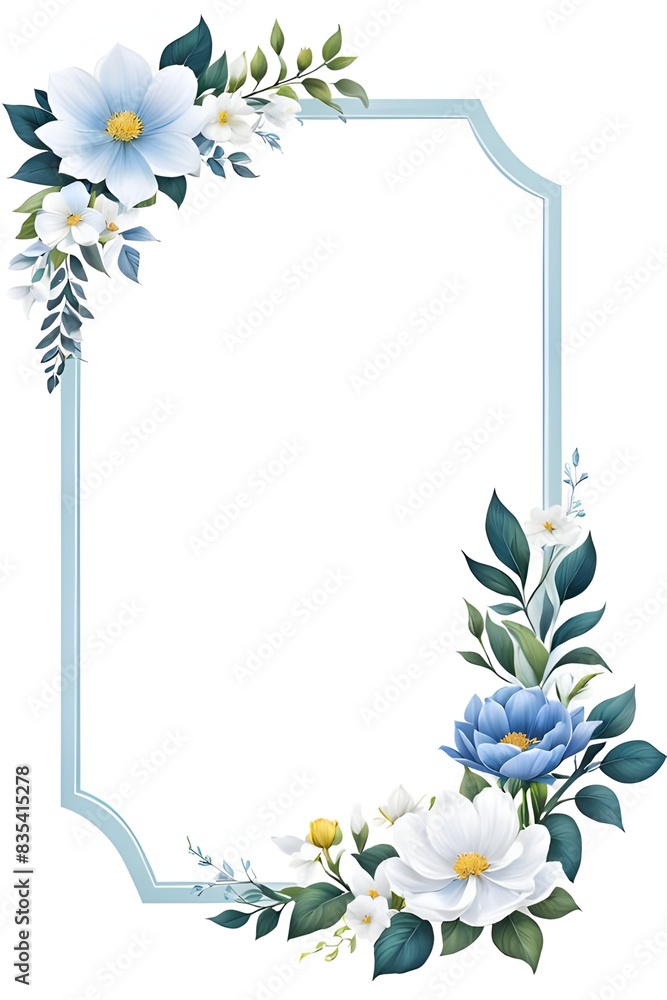 Blue Flower Border Frame Illustration Stock Illustration | Adobe Stock