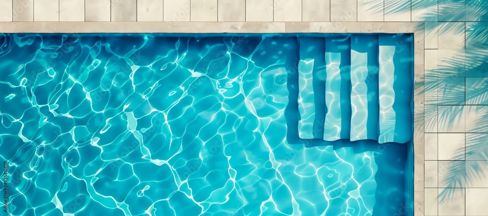 Aerial view of a swimming pool with turquoise water and submerged pool ...