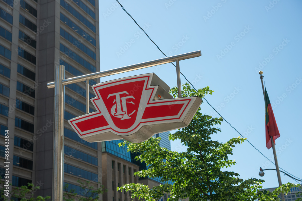 logo sign of Toronto's public transit system outside a subway station ...