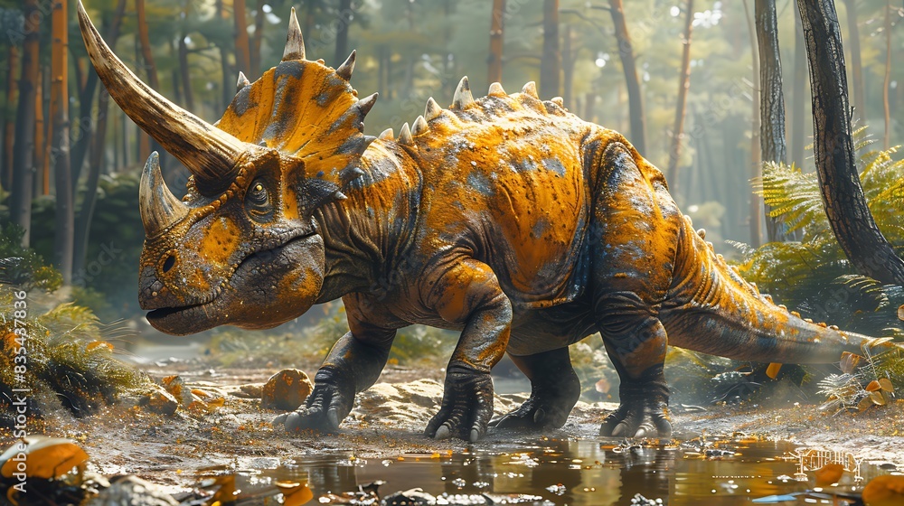 ภาพประกอบสต็อก hyperrealistic fossil of a Carnotaurus with its ...