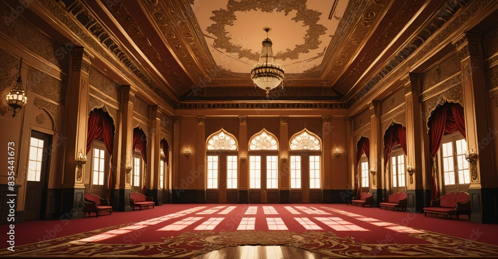 ballroom palace castle room interior. empty with light fixtures with ...