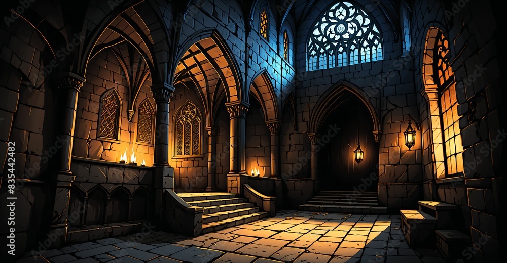 gothic castle palace building interior. goth cathedral rose art Nuevo ...