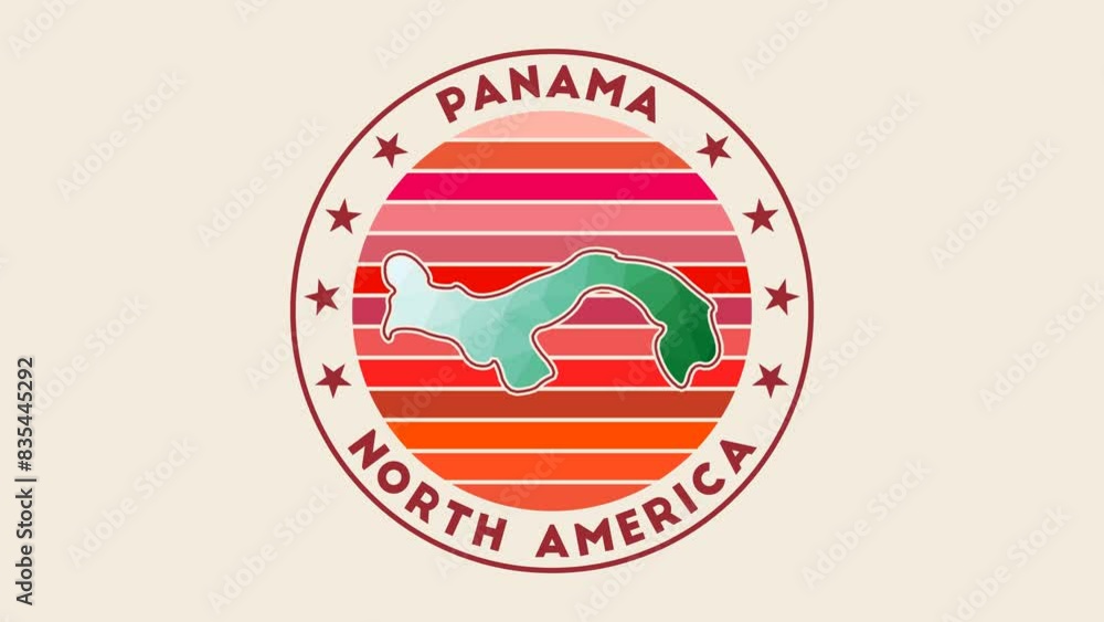 Panama intro video. Badge with the circular name and map of the country ...