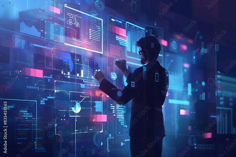 businessman organizing tasks on a virtual checklist using augmented ...