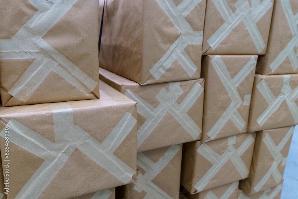 Paper parcels boxes with shipping goods in warehouse Stock Photo ...