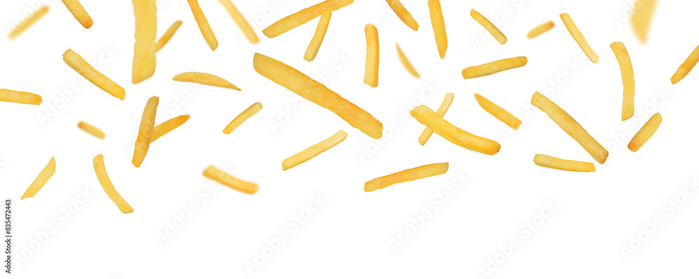 Falling french fries, potato fry on transparent background png Stock ...