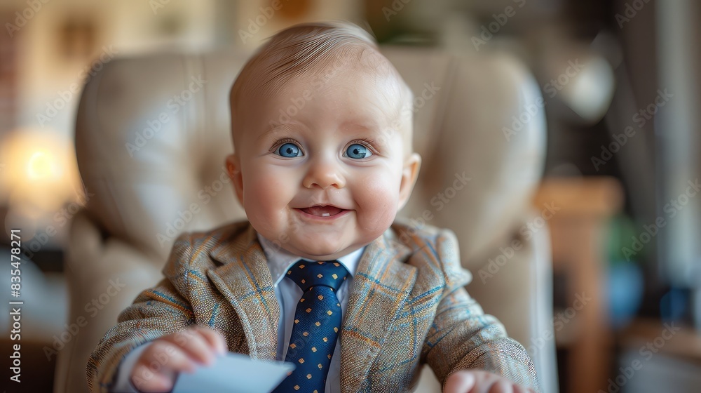 Young Executive: A Smiling Baby in Business Attire, Sitting at an ...