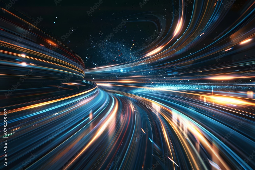 flowing speed lines on dark technology background futuristic digital ...