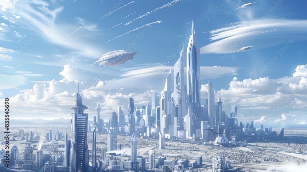 futuristic white and black angular vision of Riyadh cityscape skyline ...