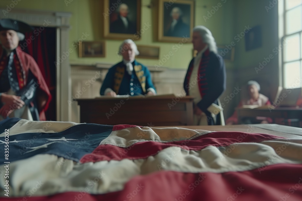 A detailed scene depicting a historical reenactment of the American ...