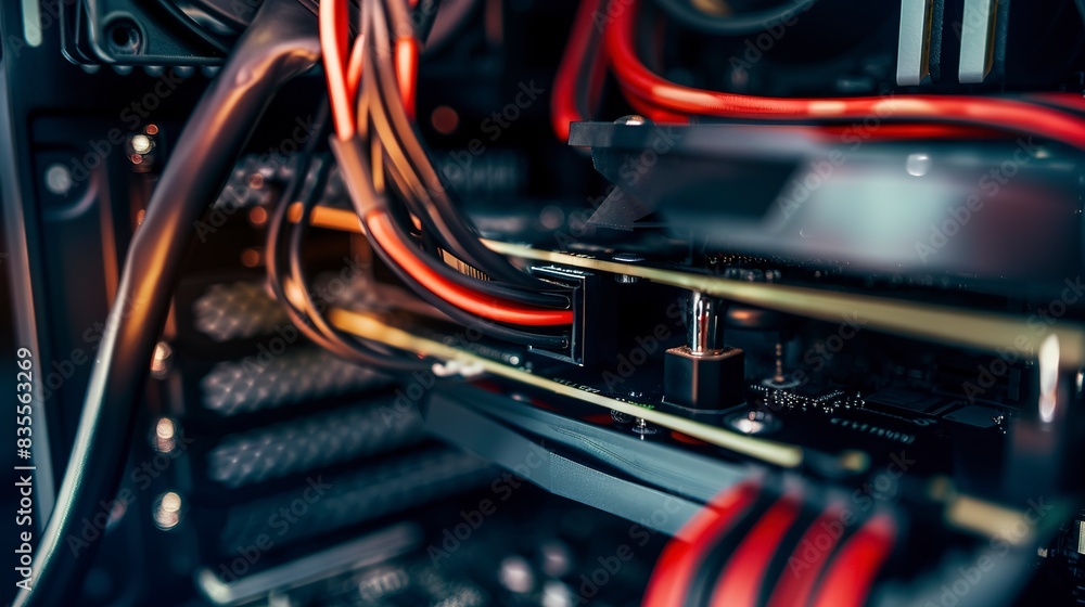 Power supply unit (PSU) being connected in a PC case, close-up, crucial ...