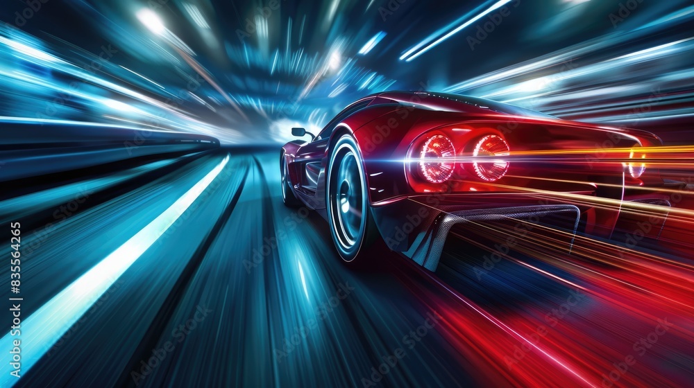 Elegant sports car: a sleek vehicle rushing down the road at high ...