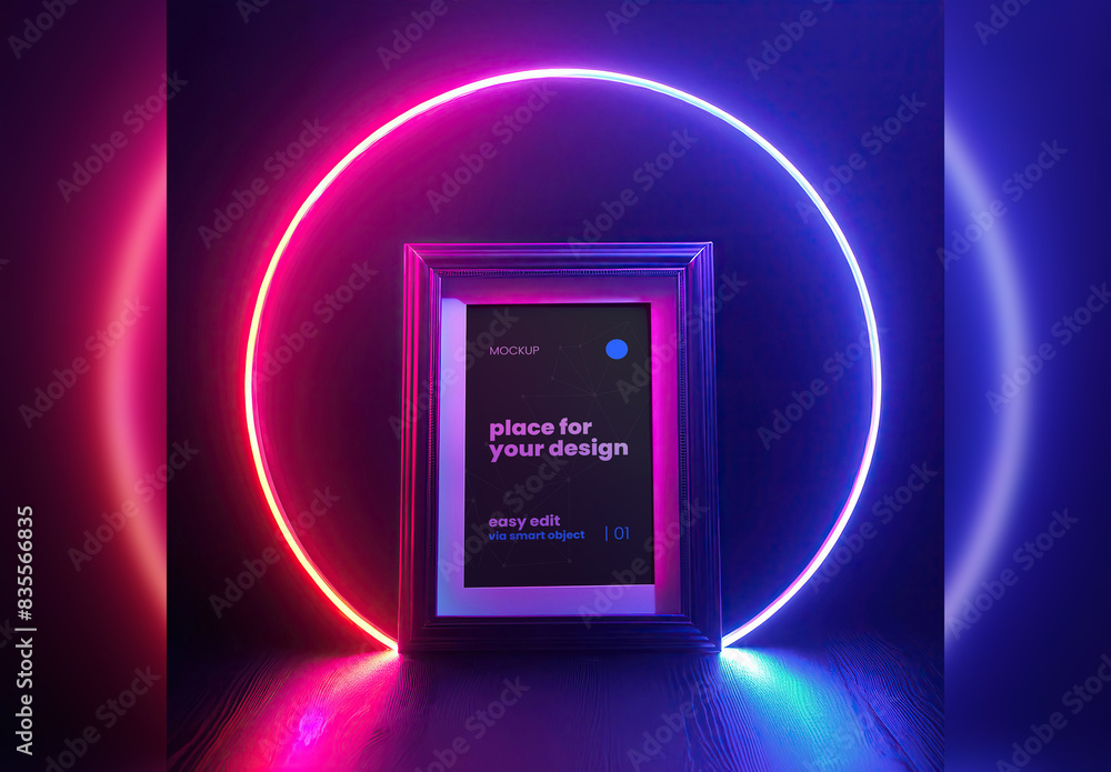 Neon Circle Lights Futuristic Design Poster Image Mockup 02 Generative ...