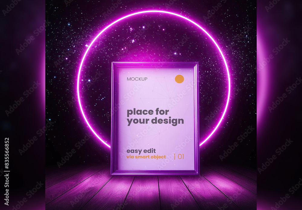 Neon Circle Lights Futuristic Design Poster Image Mockup 03 Generative ...