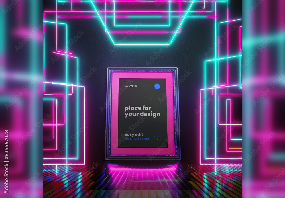 Neon Lights Futuristic Design Poster Image Mockup 02 Generative Ai ...