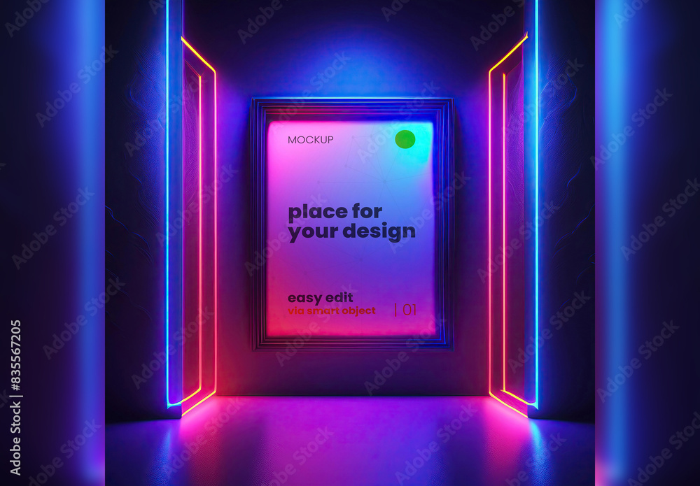 Neon Lights Futuristic Design Poster Image Mockup 05 Generative Ai ...