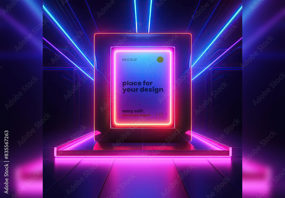 Neon Lights Futuristic Design Poster Image Mockup Generative Ai Stock ...